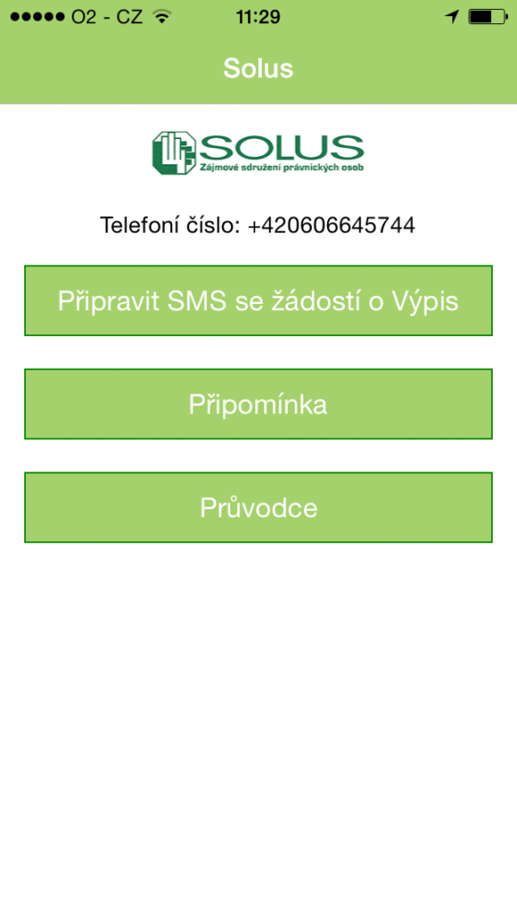 Aplikace pro smart phony | SMS Výpis z databáze SOLUS
